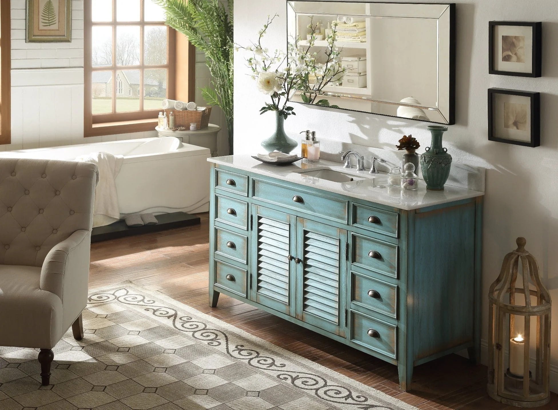 Abbeville 60" Distressed Vanity with Single Sink | Vanity Plus