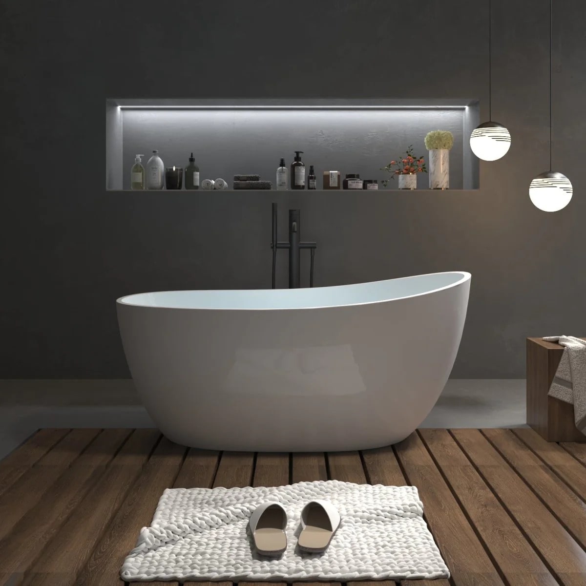 59 Gloss White Oval Acrylic Bathtub | 59" Freestanding Freestanding ...