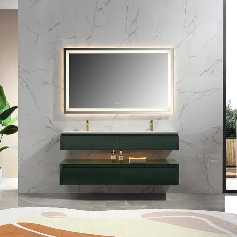 Segeo 60" Solid Oak Bathroom Vanity with Double Marble Countertop ...